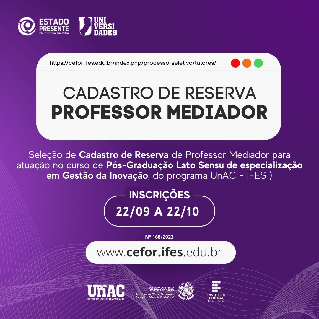 SECTI - Secti e Ifes ofertam vagas para professor mediador para curso ...